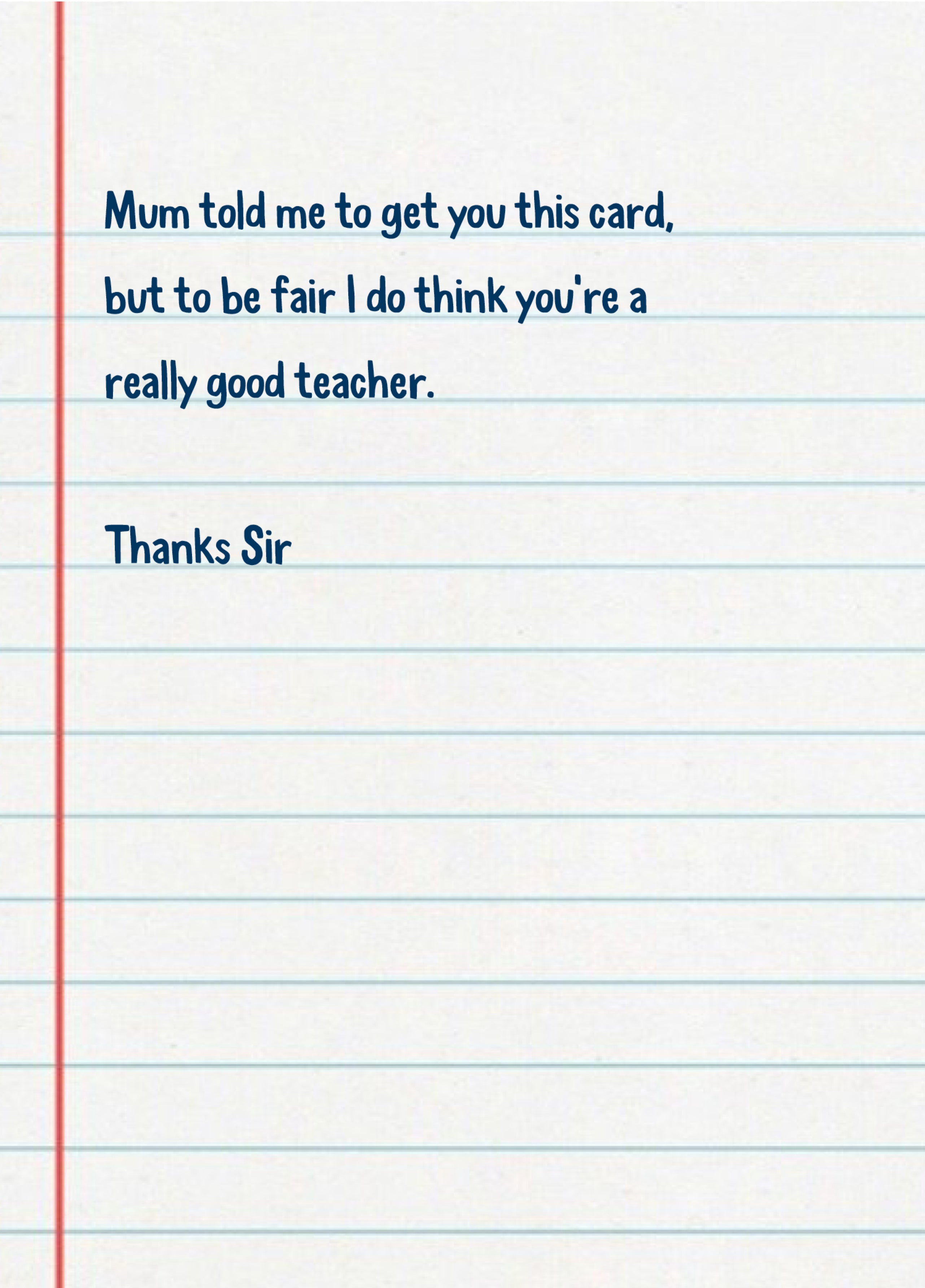 Funny Thank You Card For Teacher 'Good Teacher Sir' – Scribbler Cards ...
