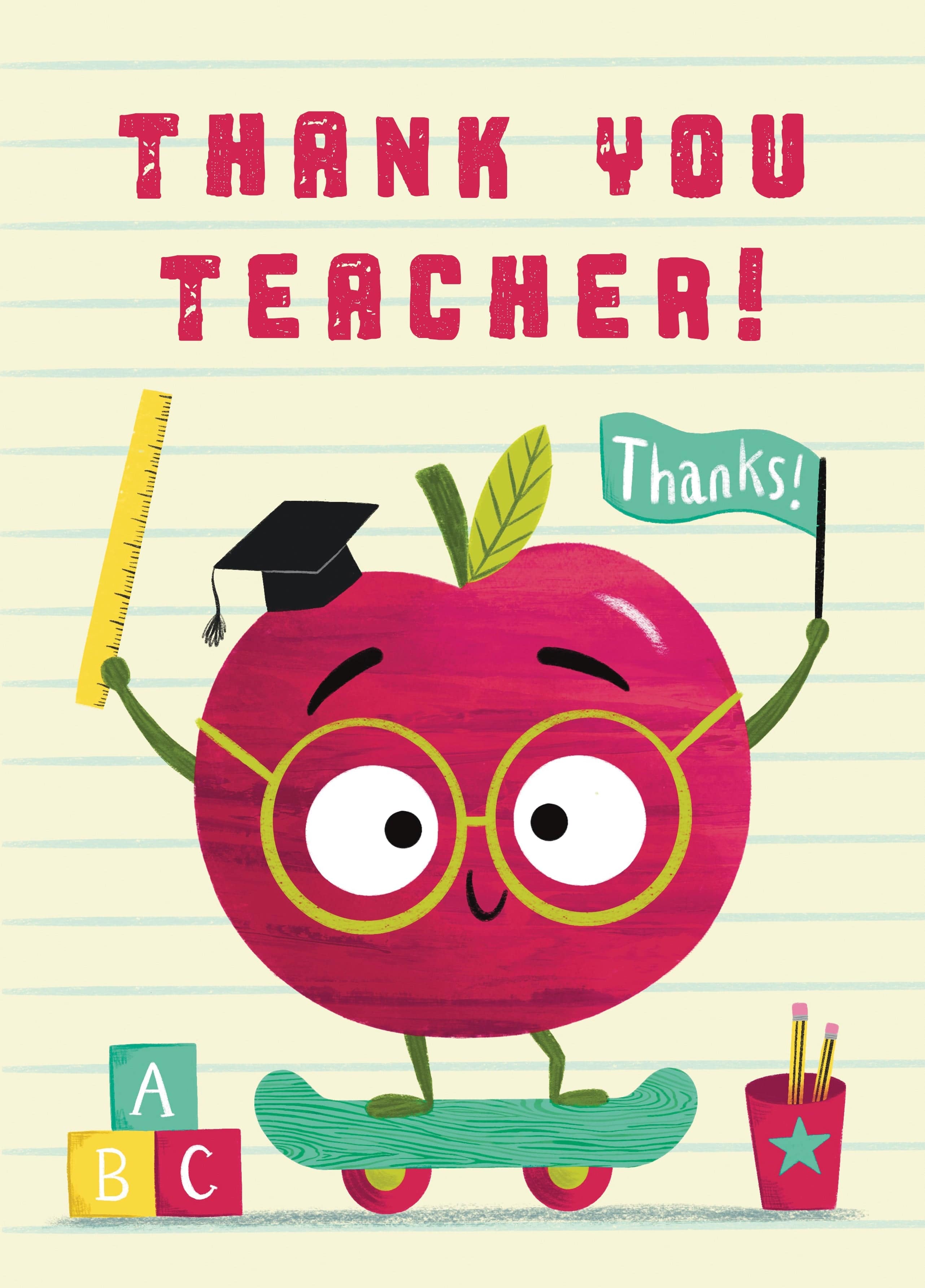 Thank You Teacher Cute Apple Card – Scribbler Cards & Gifts
