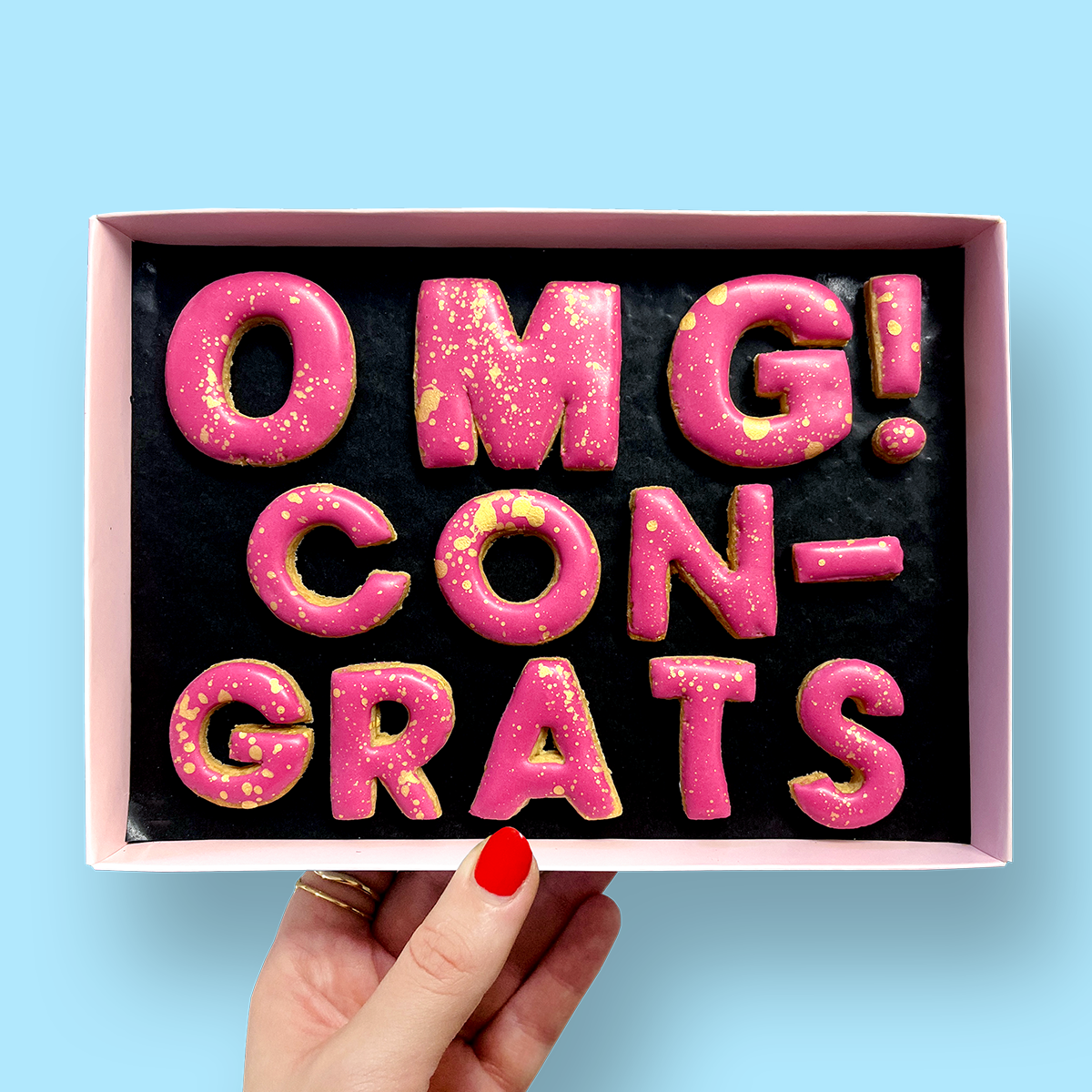 OMG! Congrats Letterbox Message Cookies Pink – Scribbler Cards & Gifts