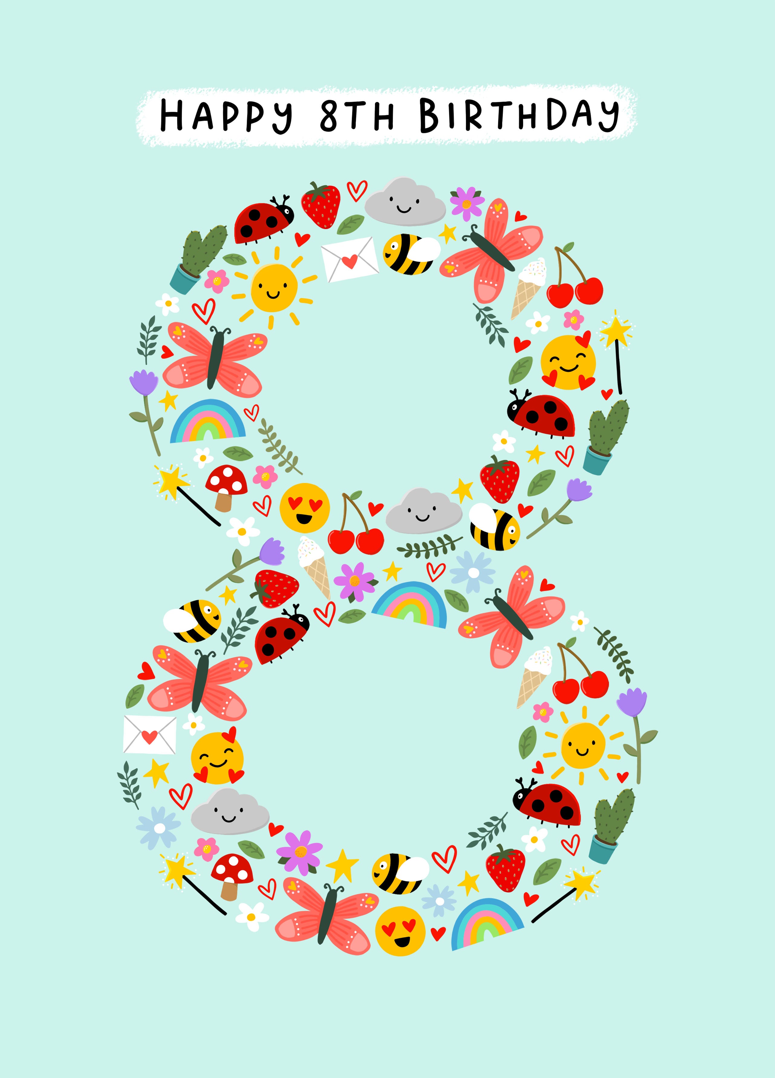 Cute 8th Birthday Card - Mini Illustrations – Scribbler Cards & Gifts