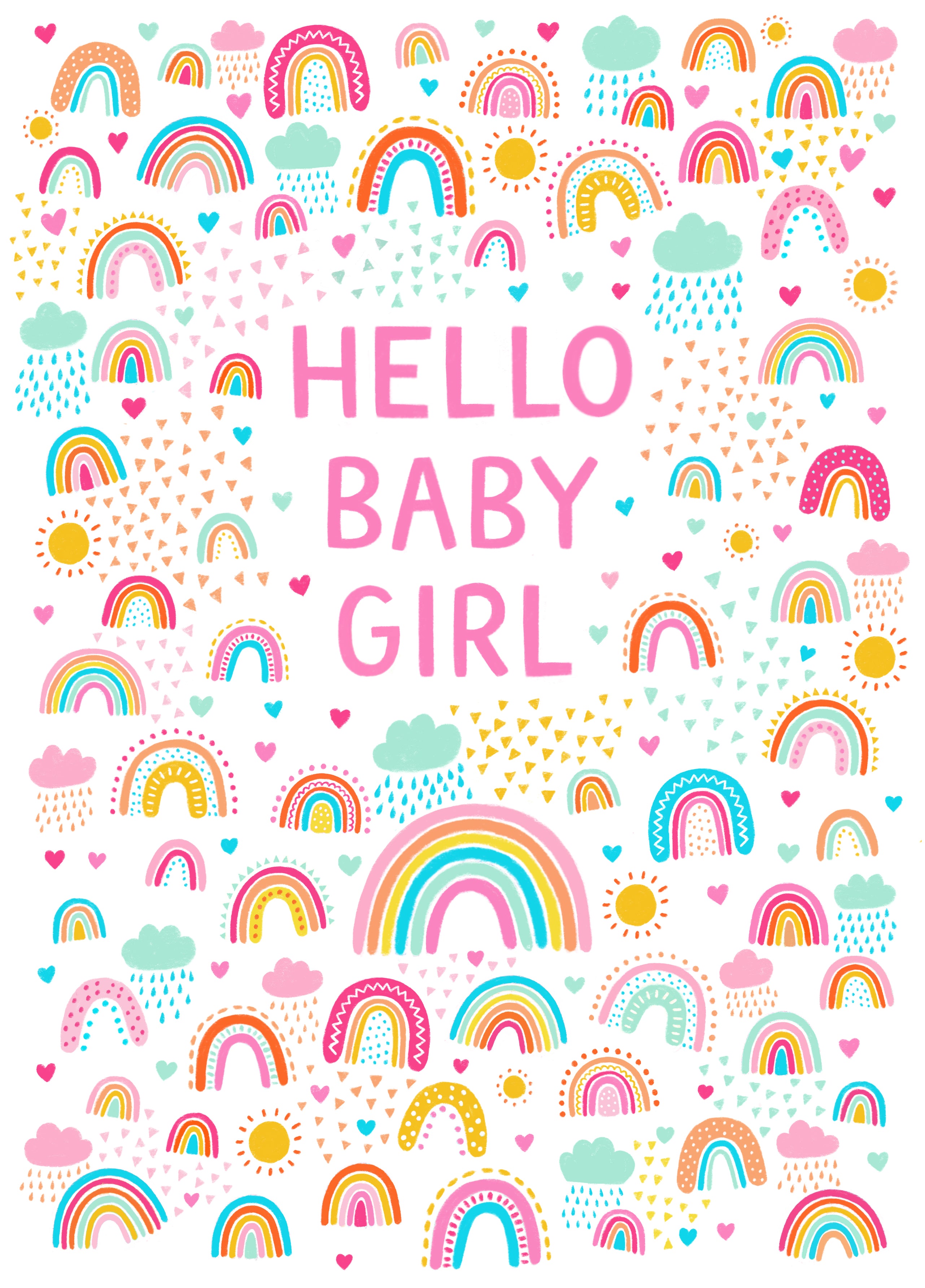 New Baby Card - Pink Rainbows Hello Baby Girl – Scribbler Cards & Gifts