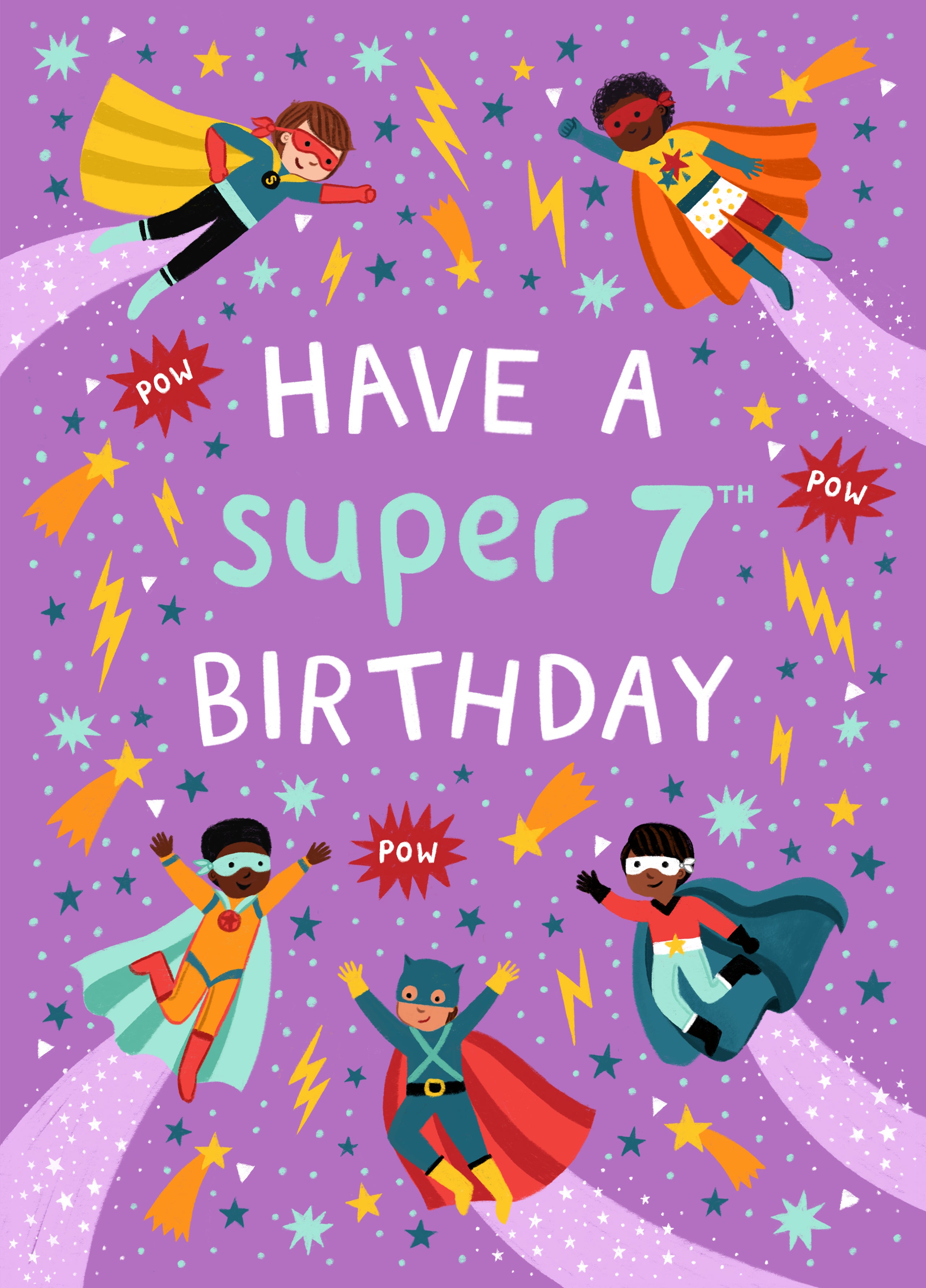 Cute 7th Birthday Card - For Him - Superheroes – Scribbler Cards & Gifts