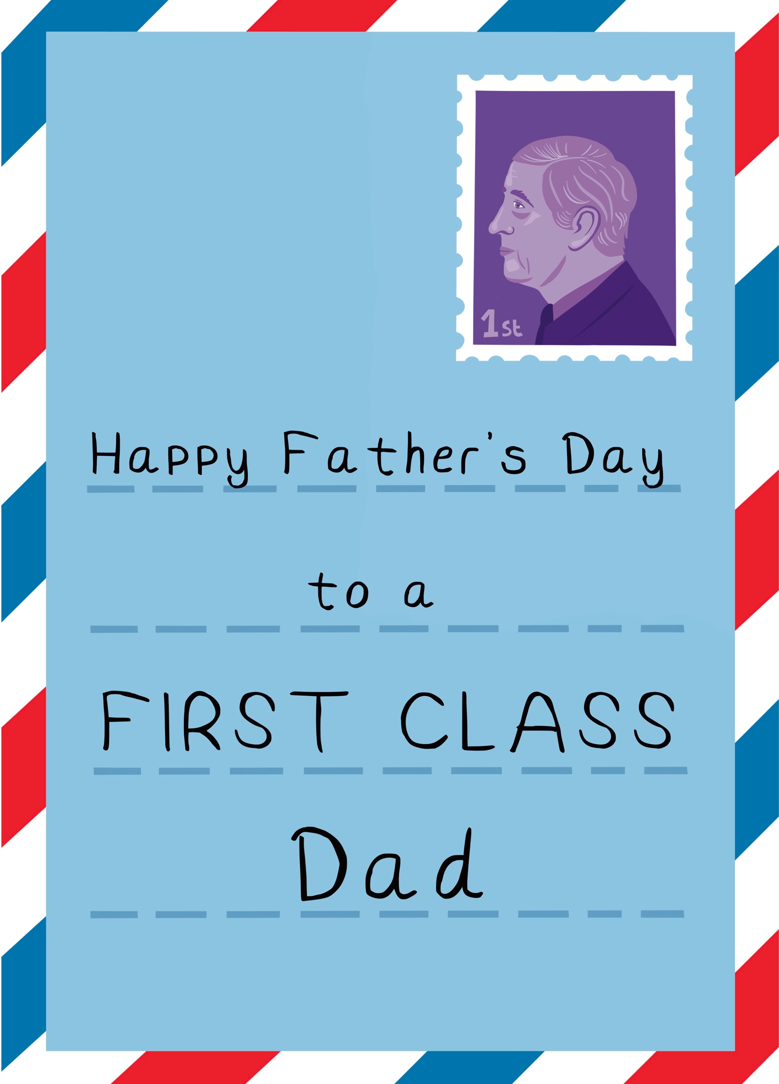 Funny First Class Dad Stamp Father's Day Card – Scribbler Cards & Gifts